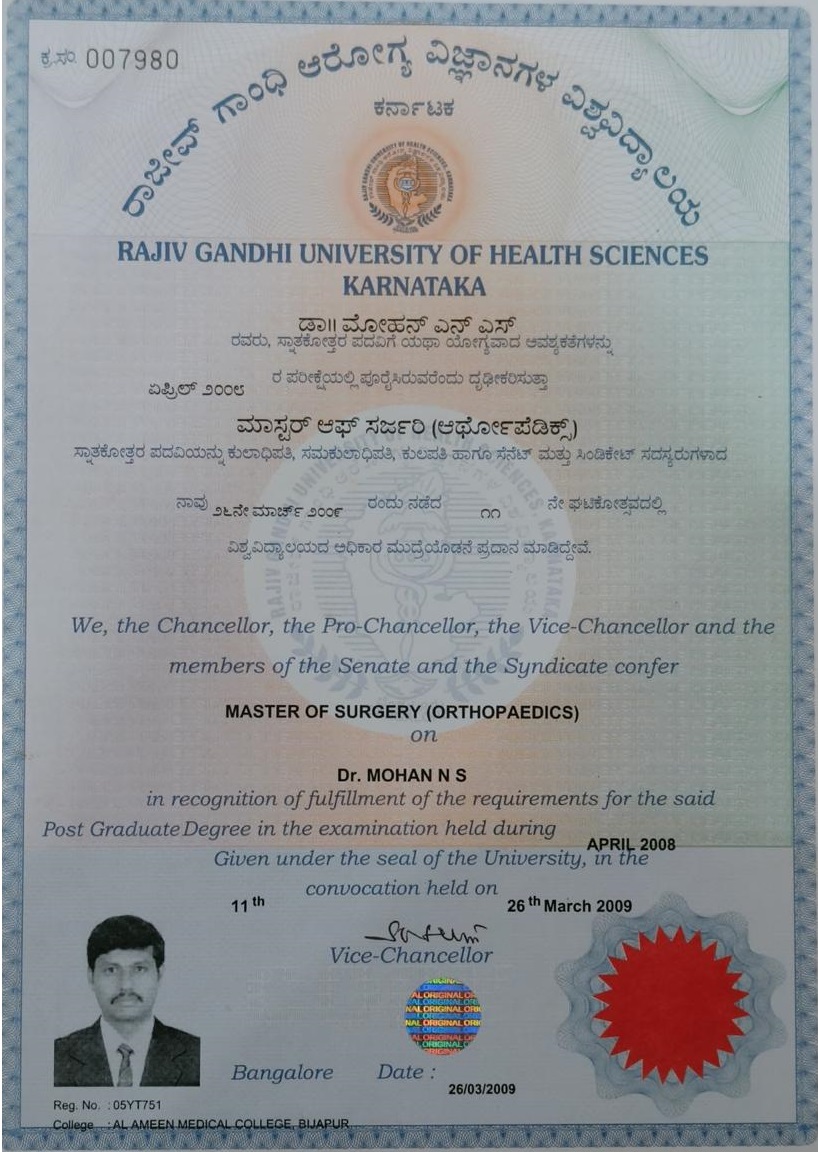 Dr. Mohan N S is a Consultant Orthopedic and Spine Surgeon